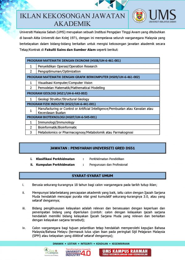 Iklan Jawatan Universiti Malaysia Sabah (UMS) • Portal Kerja Kosong Graduan