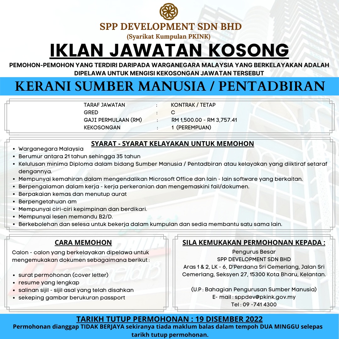 Iklan Jawatan SPP Development Sdn Bhd • Portal Kerja Kosong Graduan