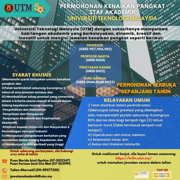 Iklan Jawatan Universiti Teknologi Malaysia (UTM) • Portal Kerja Kosong ... Iklan Jawatan Universiti Teknologi Malaysia (UTM) • Portal Kerja Kosong ...