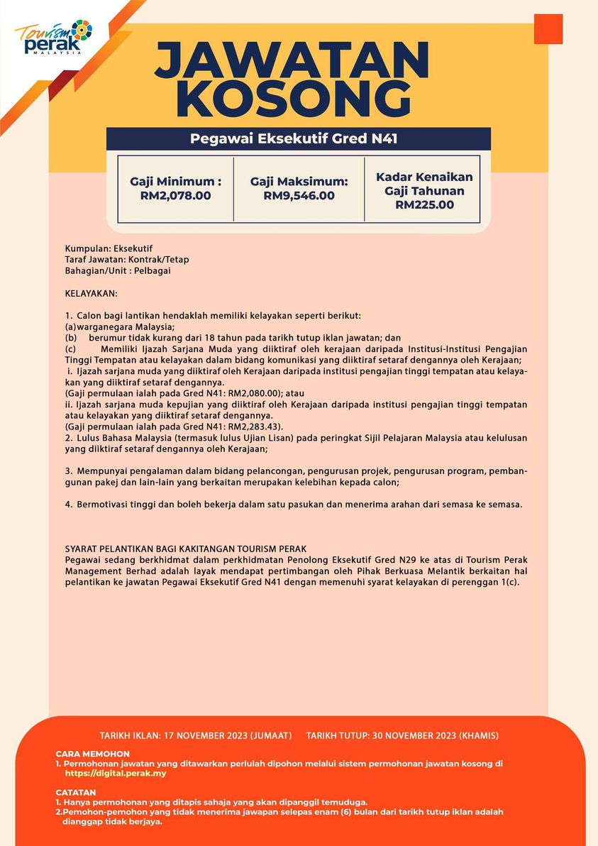 Iklan Jawatan Kosong Tourism Perak Malaysia • Portal Kerja Kosong Graduan