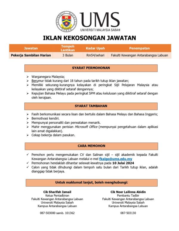 Iklan Jawatan Kosong Universiti Malaysia Sabah (UMS) • Portal Kerja Kosong Graduan