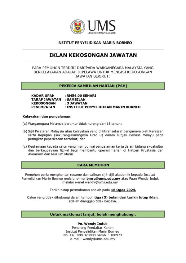 Iklan Jawatan Kosong Universiti Malaysia Sabah (UMS) • Portal Kerja Kosong Graduan