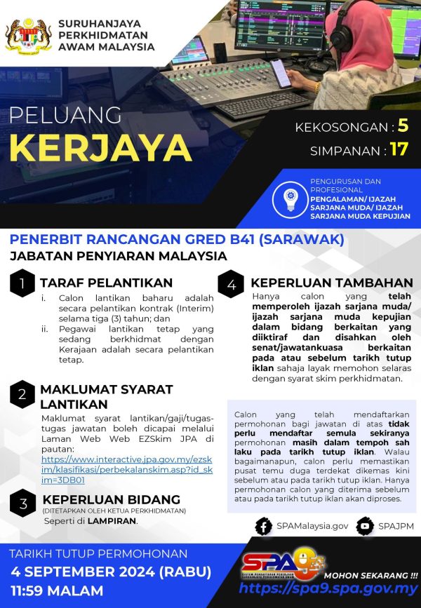 Iklan Jawatan Kosong Jabatan Penyiaran Malaysia • Portal Kerja Kosong Graduan