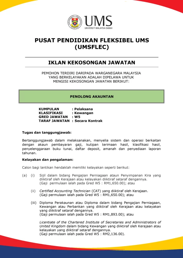 Iklan Jawatan Kosong Universiti Malaysia Sabah (UMS) • Portal Kerja Kosong Graduan