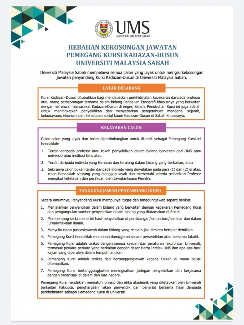 Iklan Jawatan Universiti Malaysia Sabah (UMS) • Portal Kerja Kosong Graduan