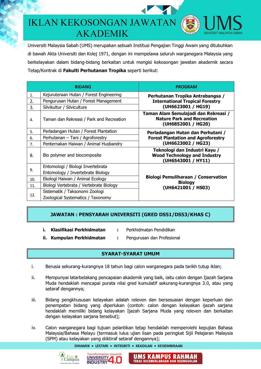 Iklan Jawatan Universiti Malaysia Sabah (UMS) • Portal Kerja Kosong Graduan
