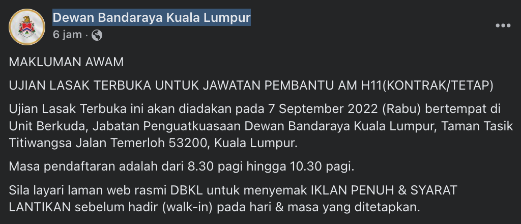 Iklan Jawatan Dewan Bandaraya Kuala Lumpur • Portal Kerja Kosong Graduan