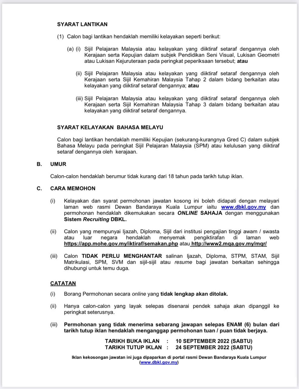 Iklan Jawatan Dewan Bandaraya Kuala Lumpur • Portal Kerja Kosong Graduan