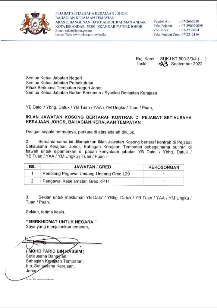 Iklan Jawatan Pejabat Setiausaha Kerajaan Johor • Portal Kerja Kosong ... Iklan Jawatan Pejabat Setiausaha Kerajaan Johor • Portal Kerja Kosong ...