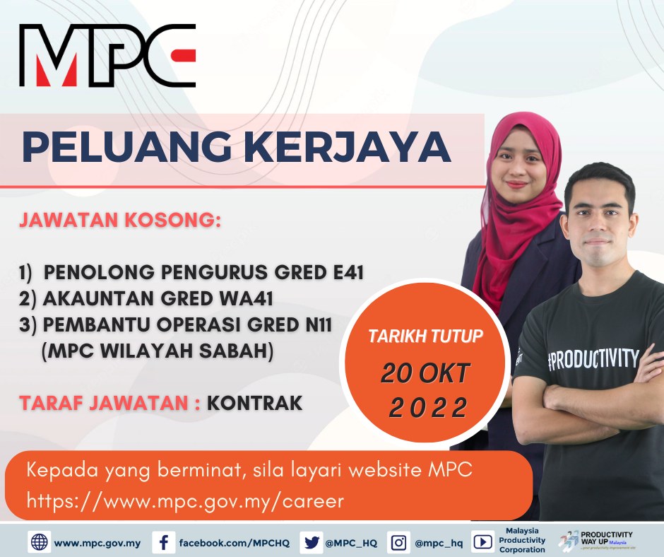 Iklan Jawtaan Malaysia Productivity Corporation (MPC) • Portal Kerja Kosong Graduan