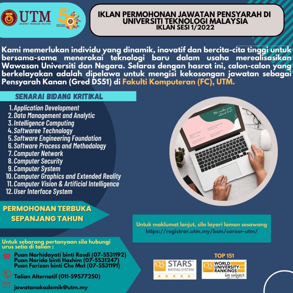 Iklan Jawatan Universiti Teknologi Malaysia (UTM) • Portal Kerja Kosong ...