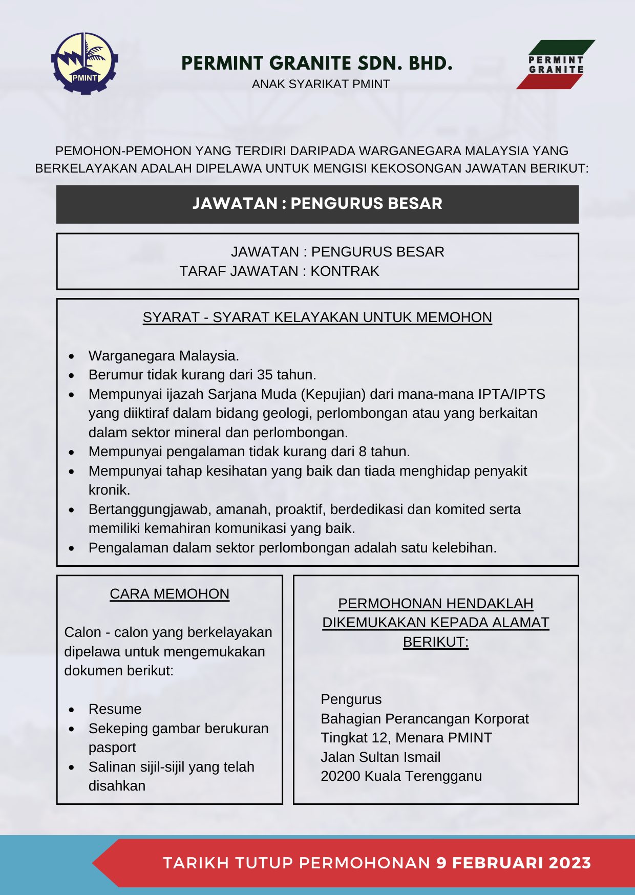 Iklan Jawatan Perbadanan Memajukan Iktisad Negeri Terengganu (PMINT ...