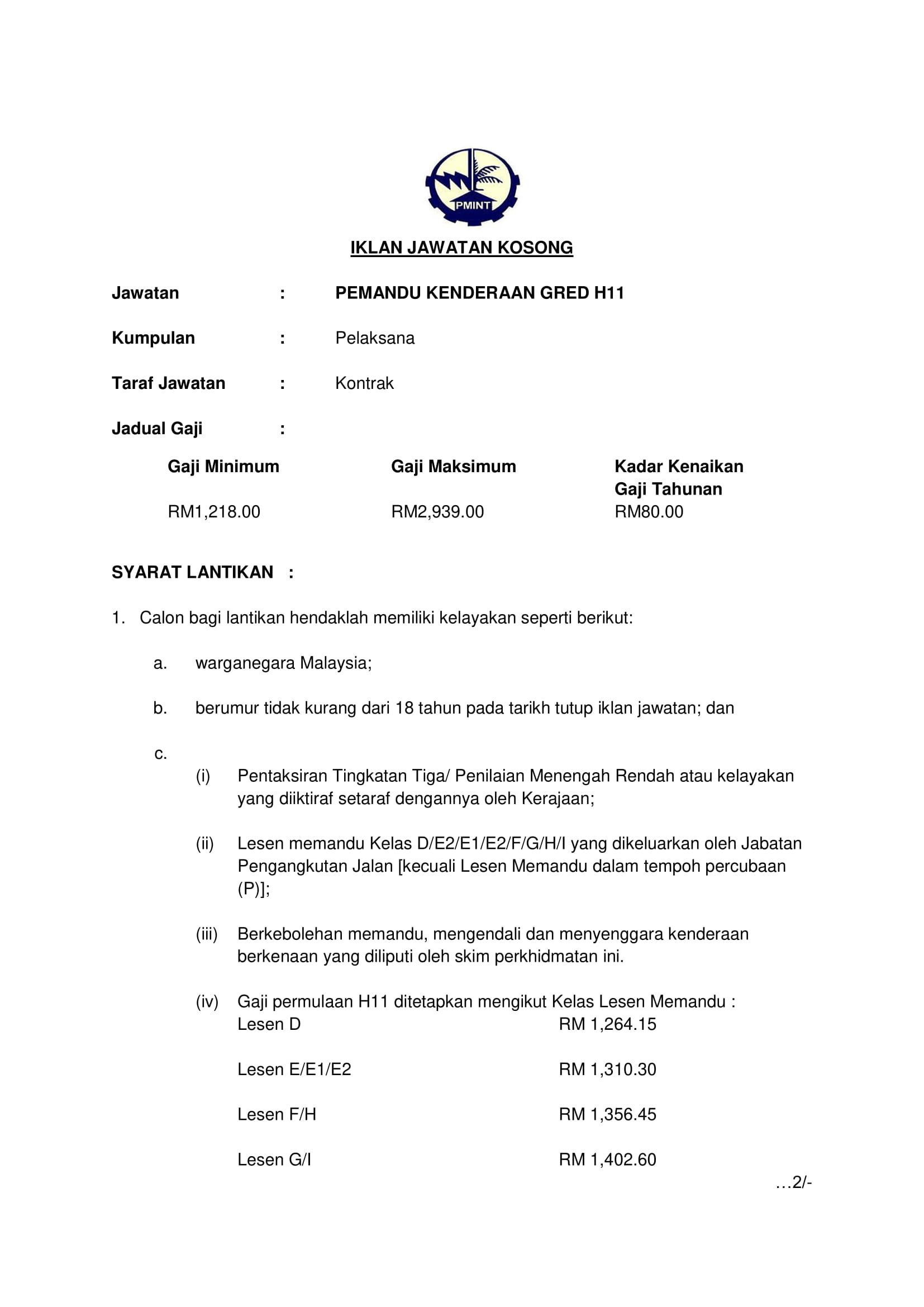 Iklan Jawatan Perbadanan Memajukan Iktisad Negeri Terengganu (PMINT ...