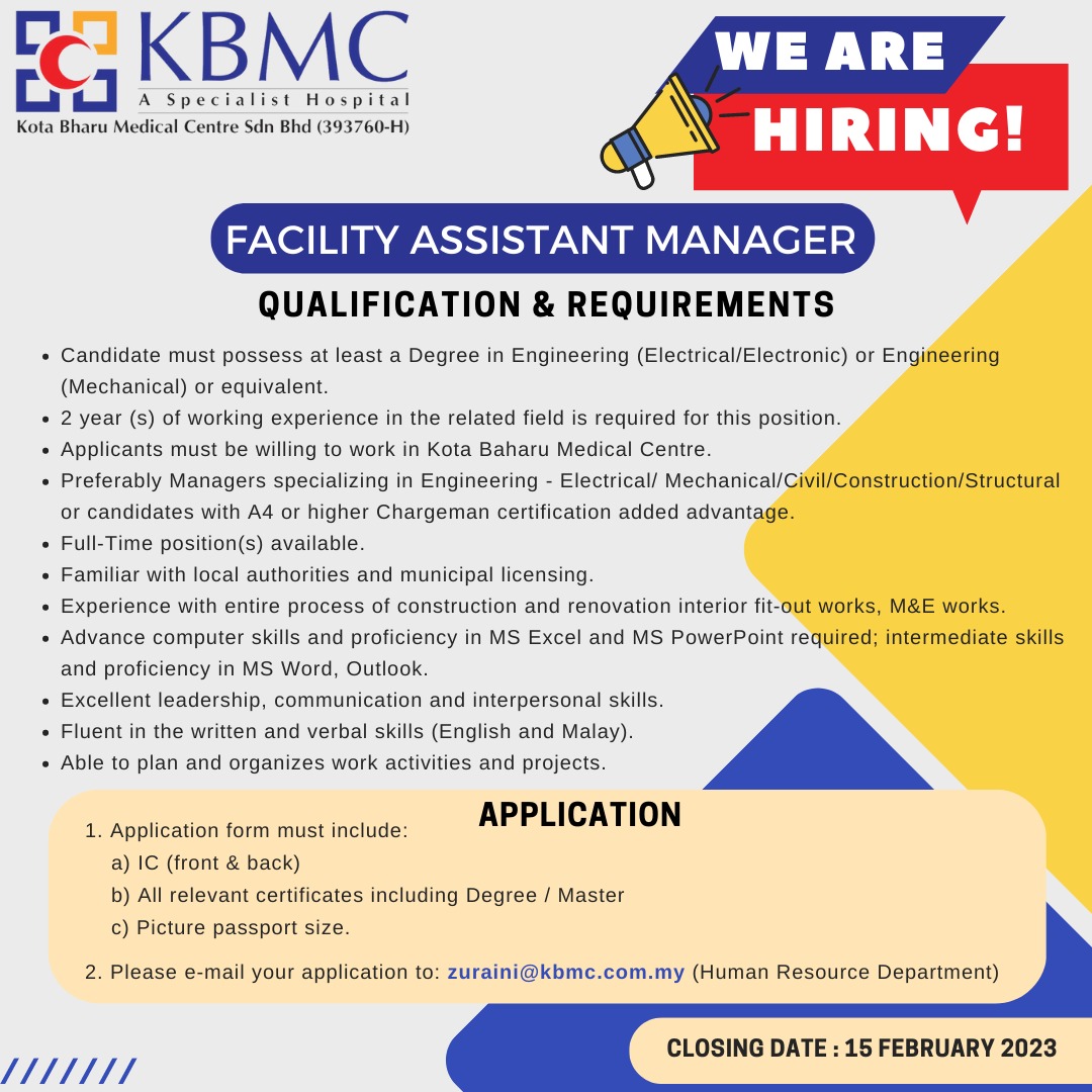 Iklan Jawatan Kota Bharu Medical Centre (KBMC) • Portal Kerja Kosong ...