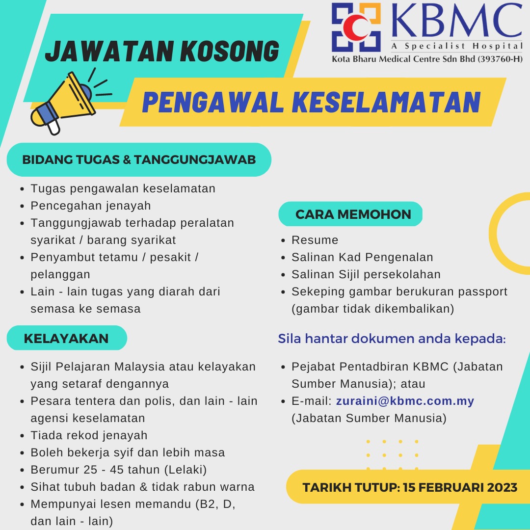 Iklan Jawatan Kota Bharu Medical Centre (KBMC) • Portal Kerja Kosong Graduan