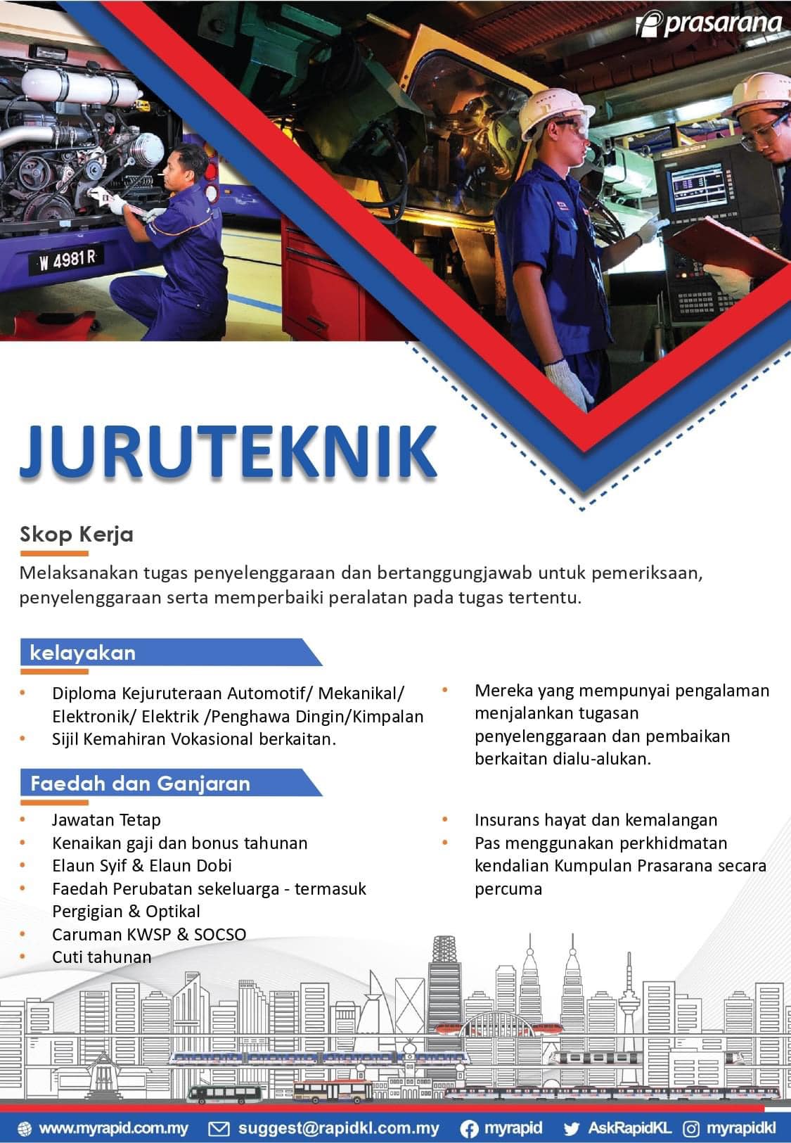 Iklan Jawatan Kosong Prasarana Malaysia Berhad • Portal Kerja Kosong ...