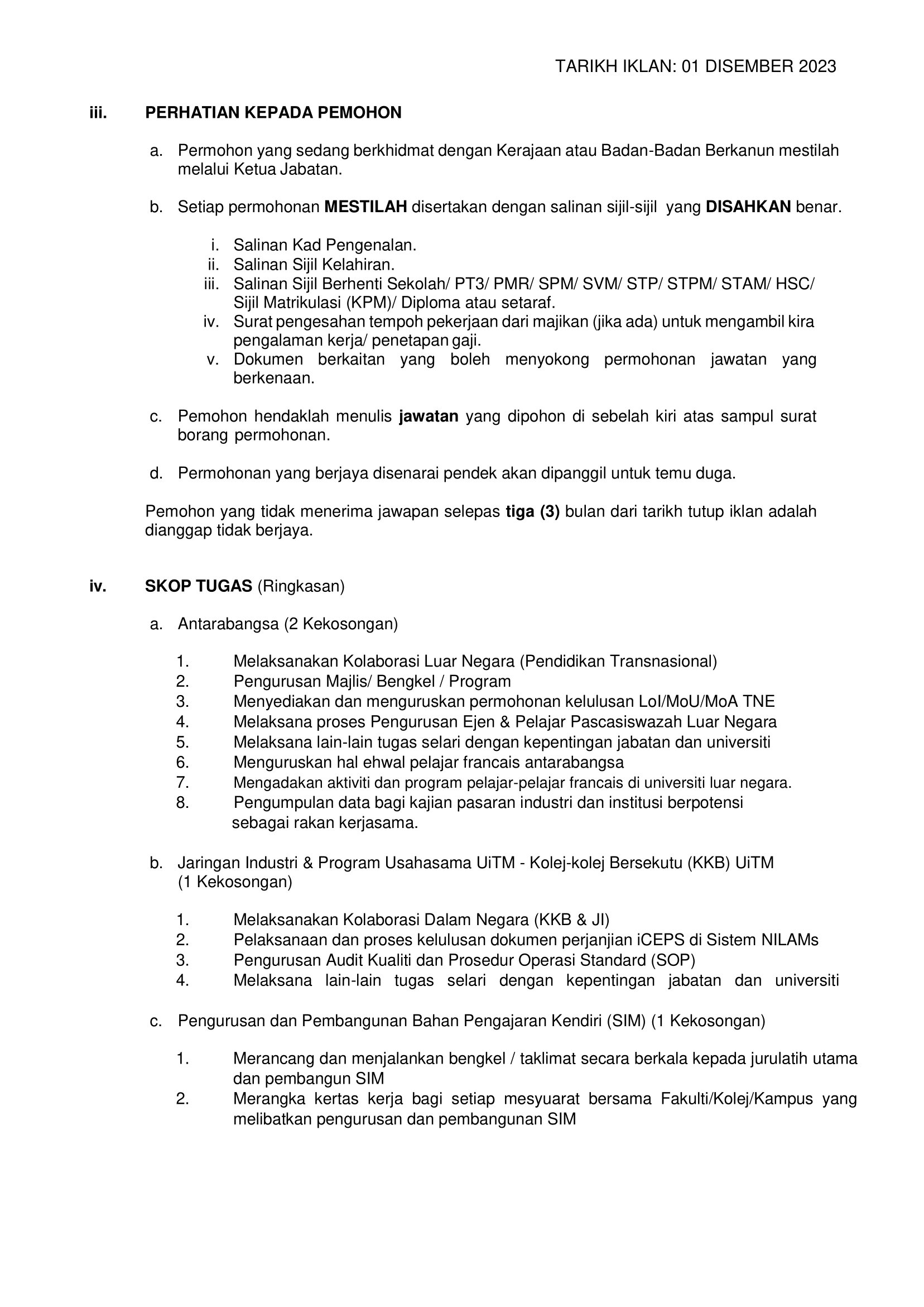 Iklan Jawatan Kosong Universiti Teknologi MARA Shah Alam • Portal Kerja ...