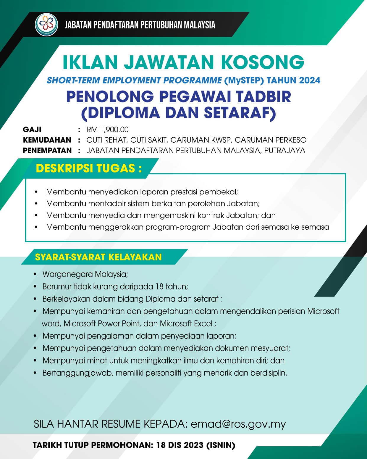 Iklan Jawatan Kosong Jabatan Pendaftaran Pertubuhan Malaysia (JPPM) • Portal Kerja Kosong Graduan