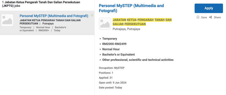 Iklan Jawatan Kosong Jabatan Ketua Pengarah Tanah Dan Galian ...