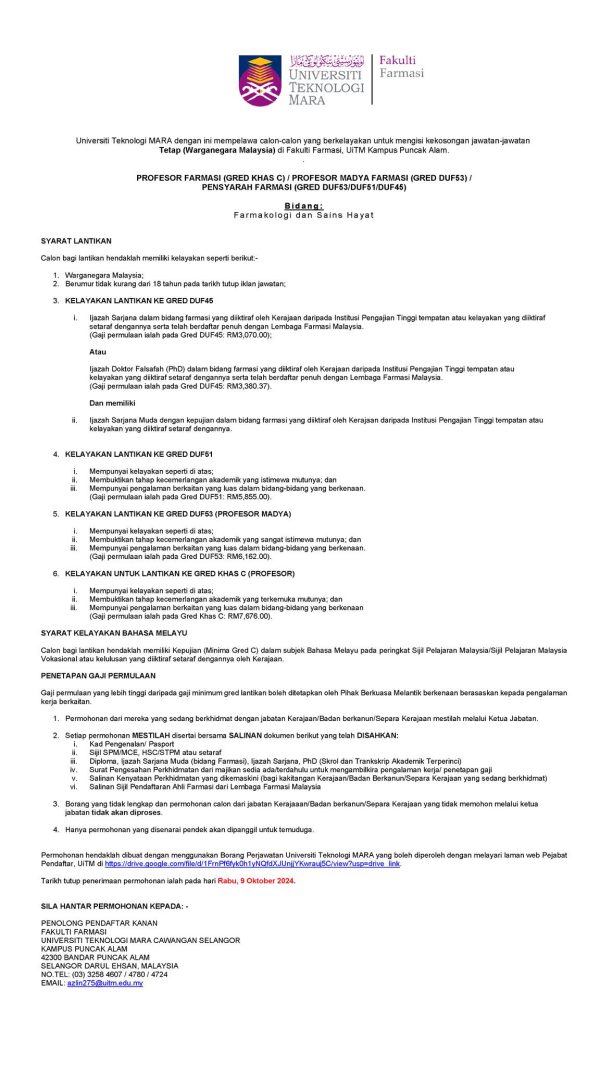 Iklan Jawatan Kosong Universiti Teknologi Mara (UiTM) Kampus Puncak ...