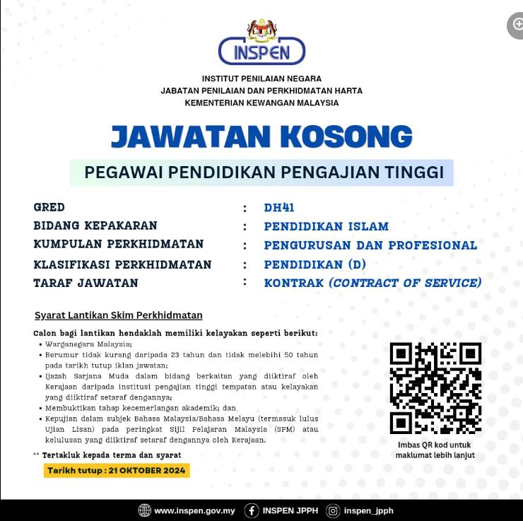 Iklan Jawatan Kosong Institut Penilaian Negara Jabatan Penilaian Dan ...