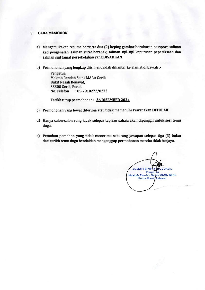 Iklan Jawatan Kosong Maktab Rendah Sains MARA Gerik • Portal Kerja ...